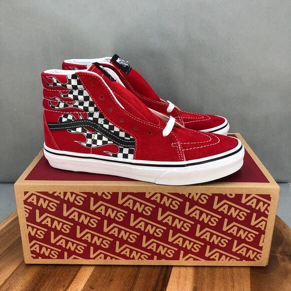 Vans | Shoes | Vans Sk8hi Shoes Youth 55 Red Checkerboard Flame High ...